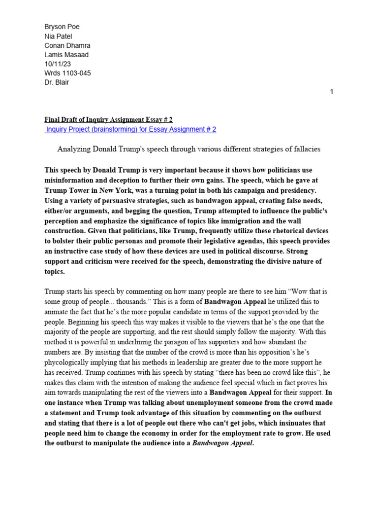Final Draft of Inquiry Assignment Essay 2 | PDF | Donald Trump | American Government