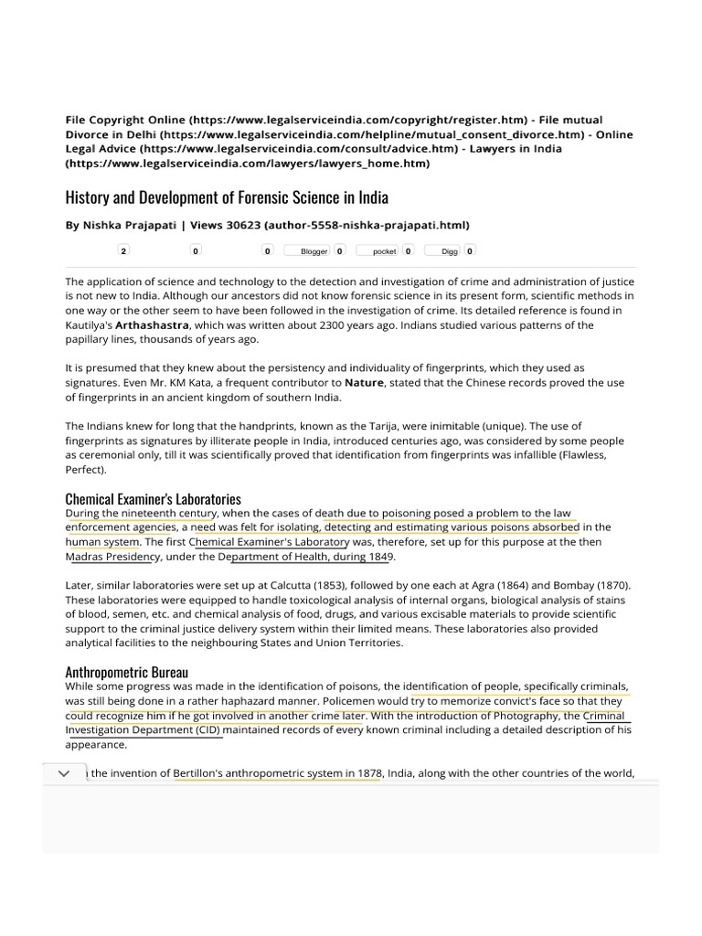 Forensic Science Development in India | PDF | Fingerprint | Forensic ...