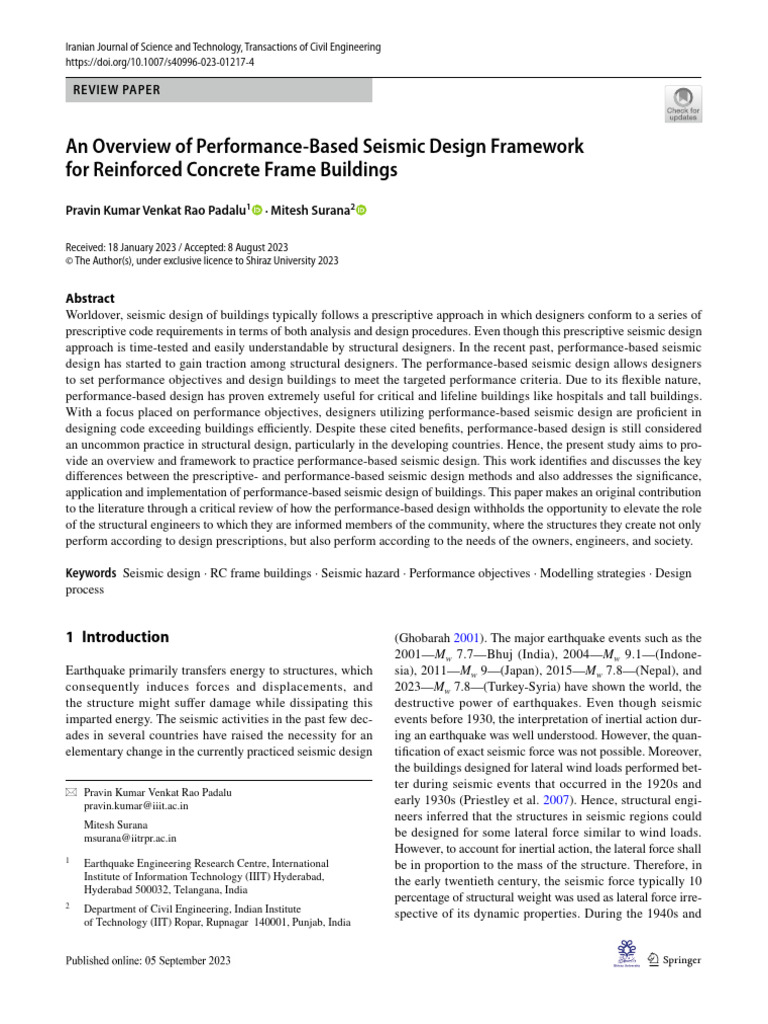 An Overview of Performance Based Seismic Design Framework For ...