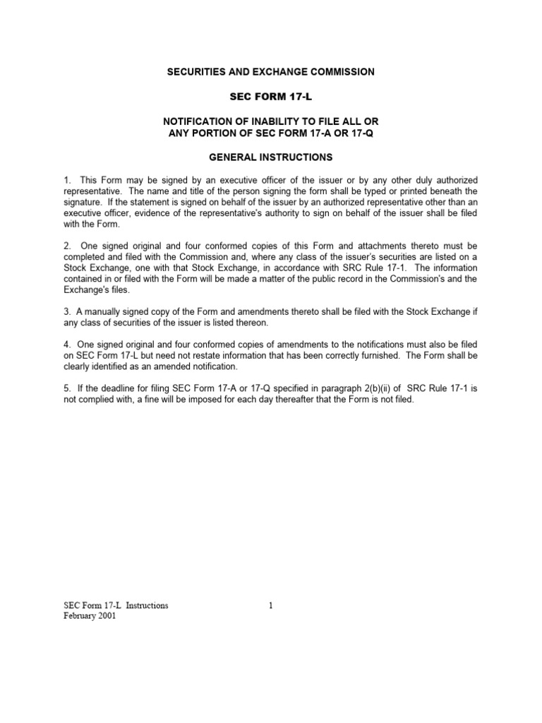 SEC-Form-17-L | PDF | Securities (Finance) | U.S. Securities And Exchange Commission