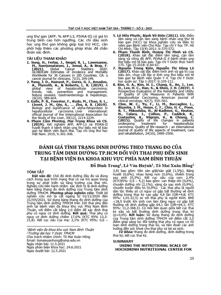 Đánh Giá Tình TR NG Dinh Dư NG Theo Thang Đo C A Trung Tâm Dinh Dư NG TP - HCM | PDF