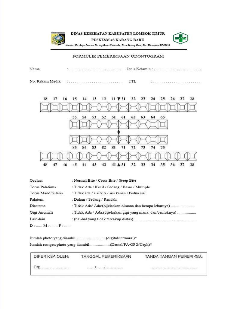 PDF Formulir Pemeriksaan Odontogram - Compress | PDF | Kajian Bahasa Asing | Griya & Taman