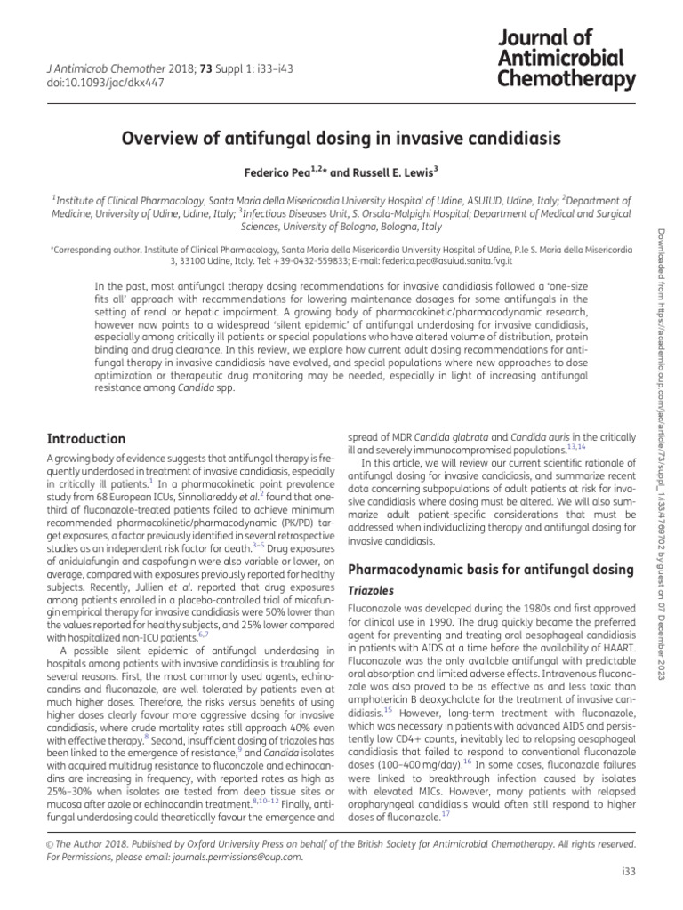 Overview of Antifungal Dosing in Invasive Candidiasis | PDF | Candidiasis | Chemistry