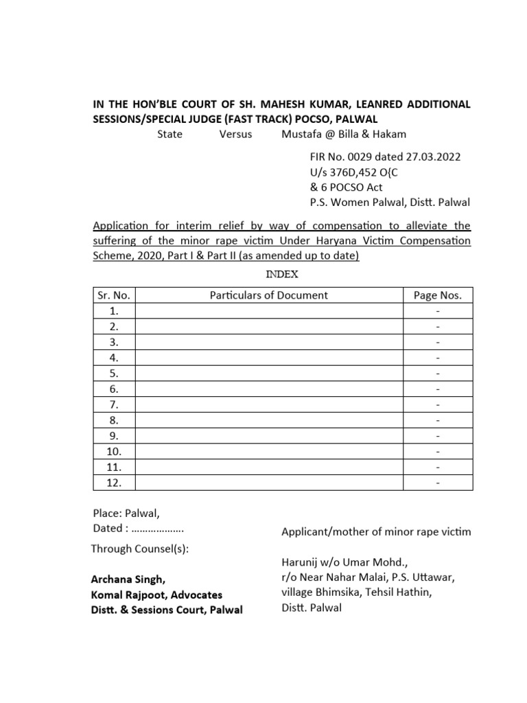 Haryana Victim Compensation Application | PDF | Affidavit | Public Law
