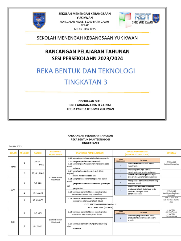 RPT-RBT T3 2023.24 | PDF | Teknologi & Rekayasa