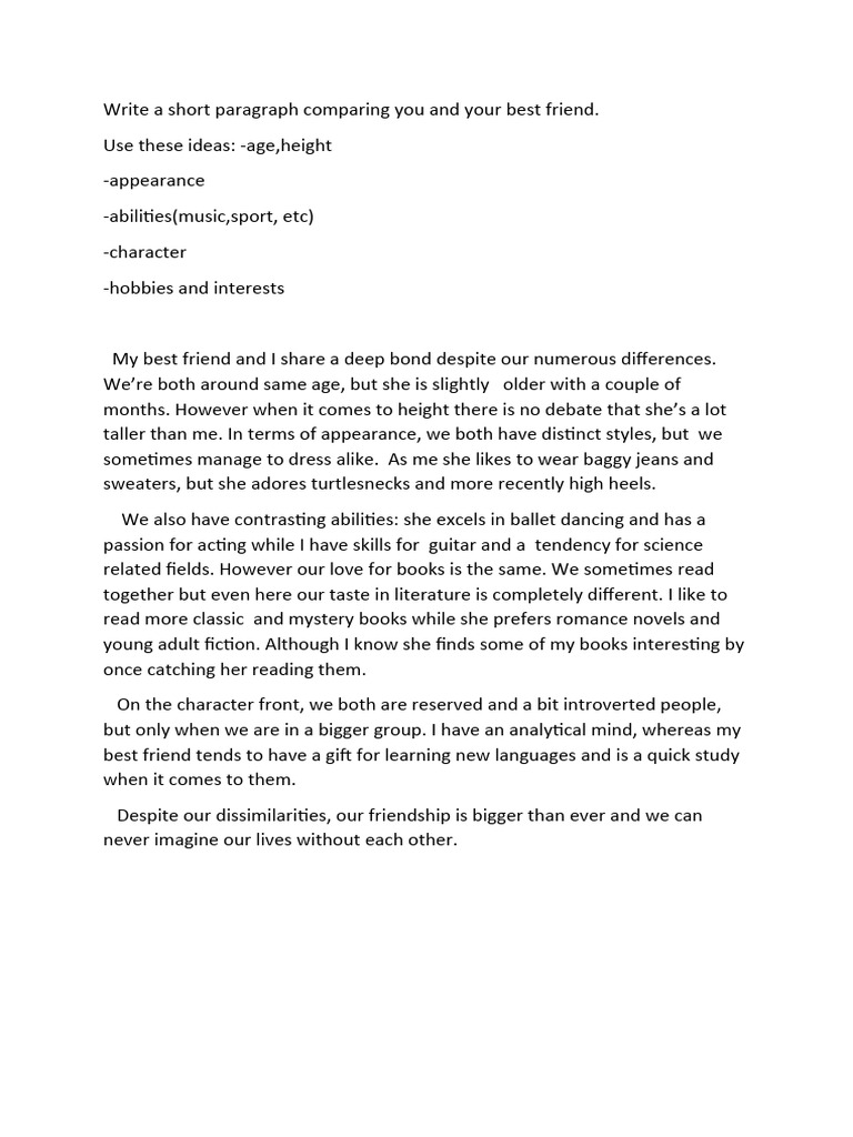 Write A Short Paragraph Comparing You and Your Best Friend | PDF ...