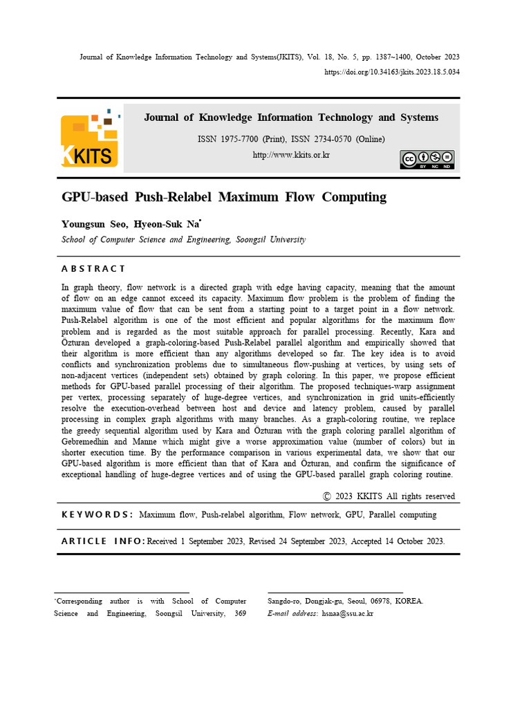 GPU-based Push-Relabel Maximum Flow Computing: Journal of Knowledge Information Technology and ...