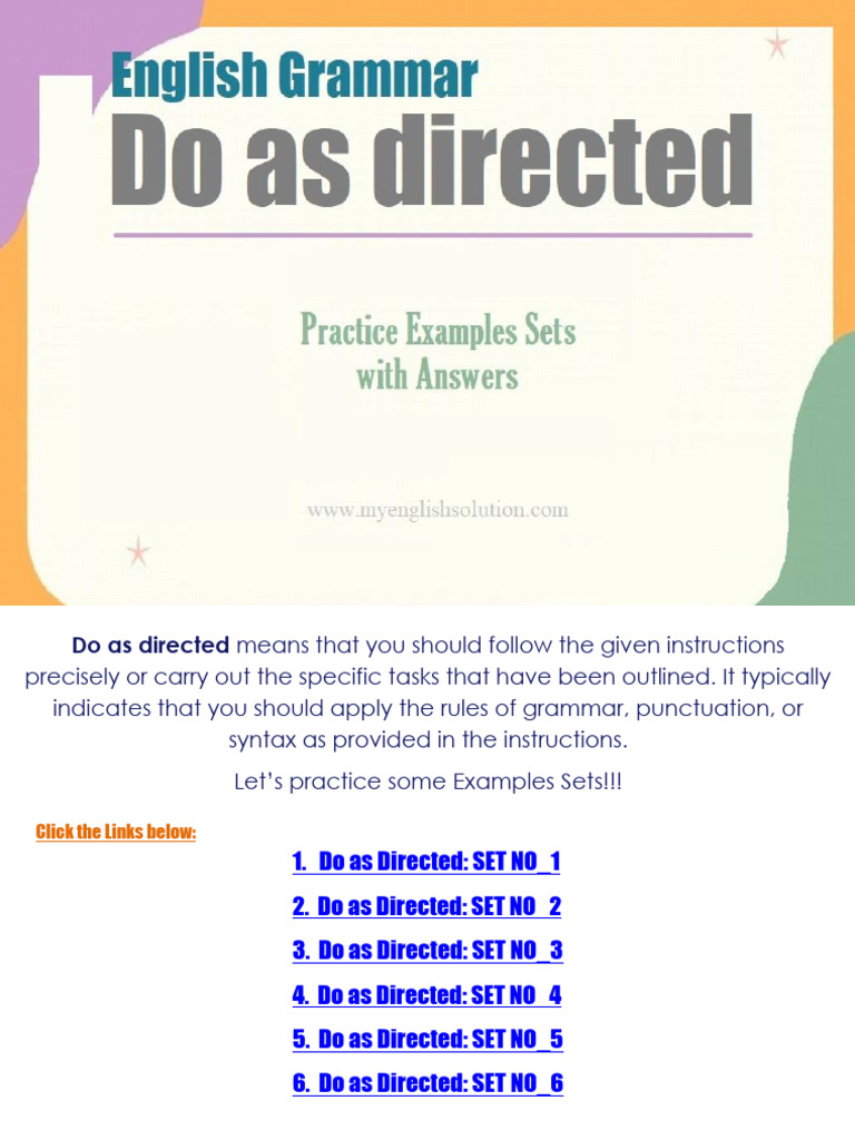 English Grammar - Do As Directed - Examples Sets | PDF | Career & Growth