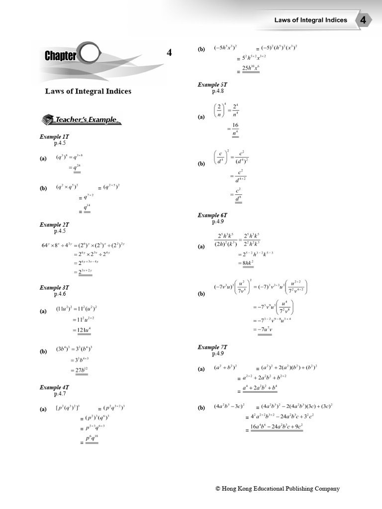2A - Ch04 - Laws of Integral Indices - Teachexample - Sol - E | PDF