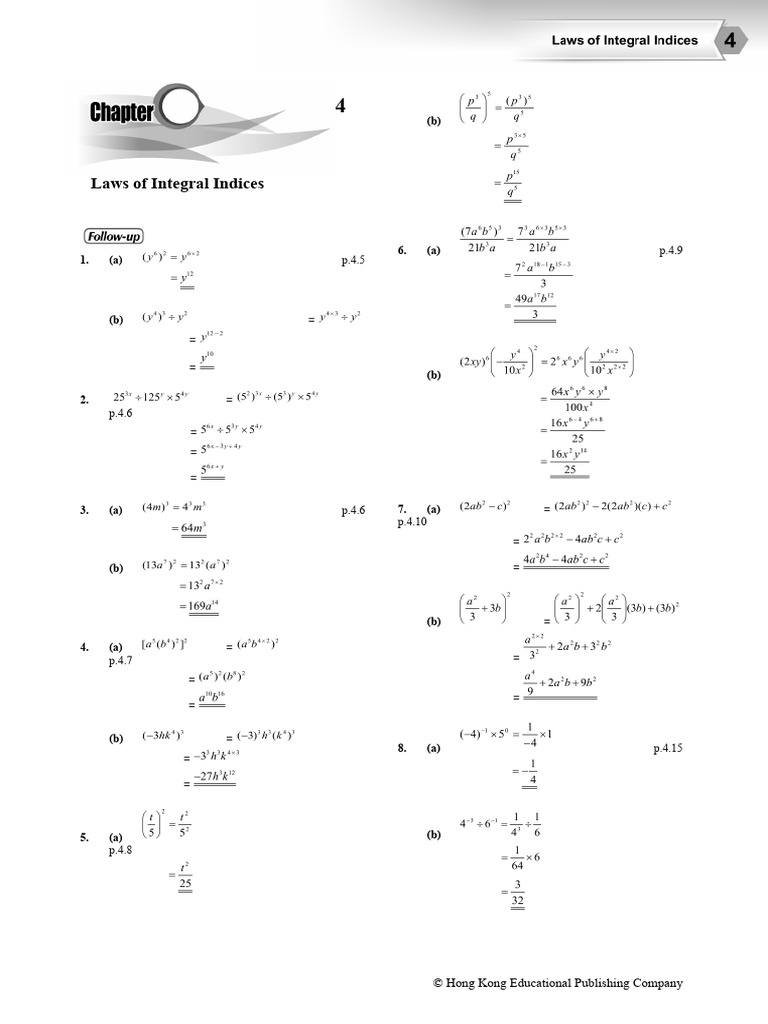 2A - Ch04 - Laws of Integral Indices - Followup - Sol - E | PDF