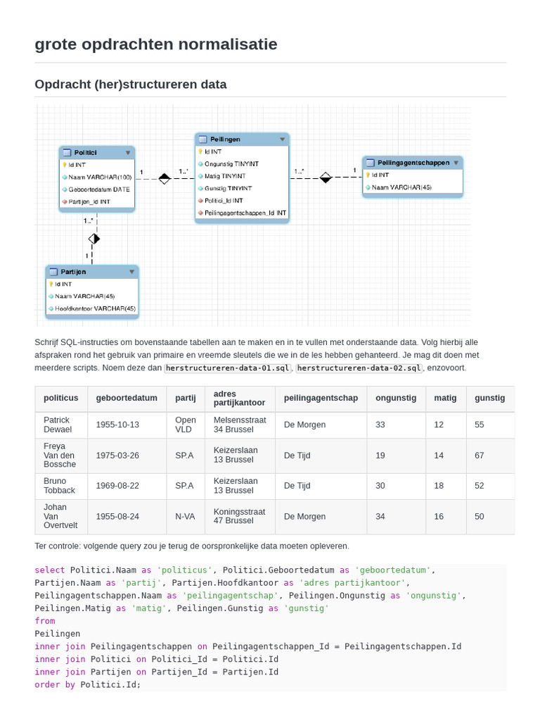Grote Opdrachten Normalisatie | PDF