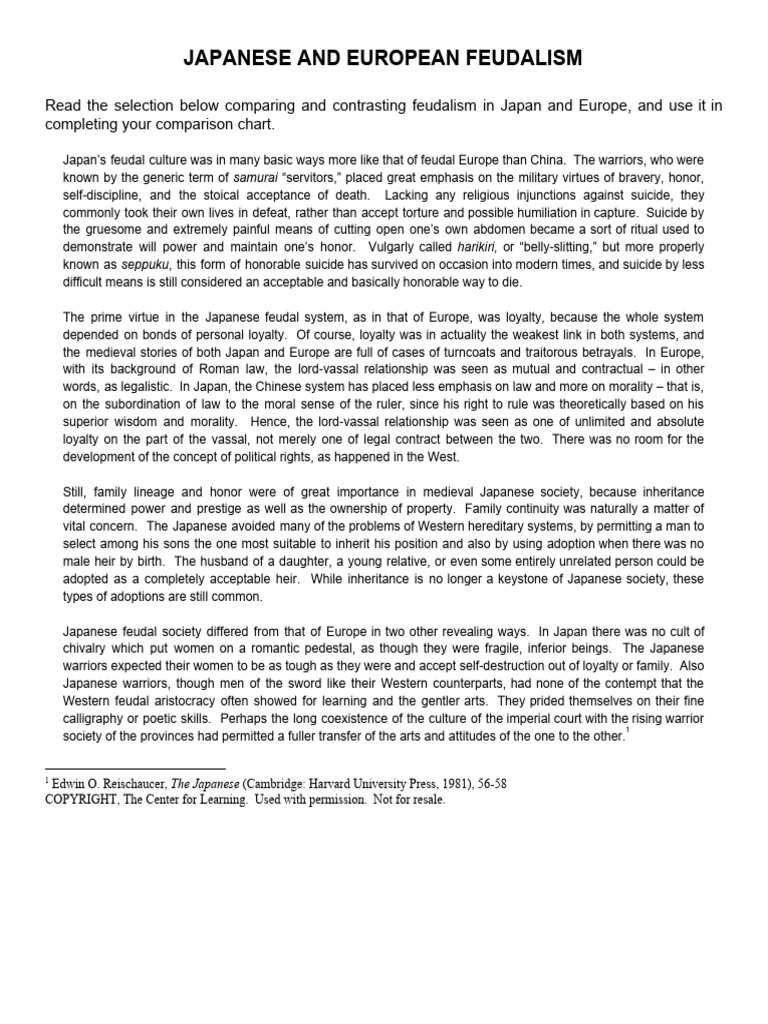 Feudalism Comparison - Resource Material | PDF | Feudalism