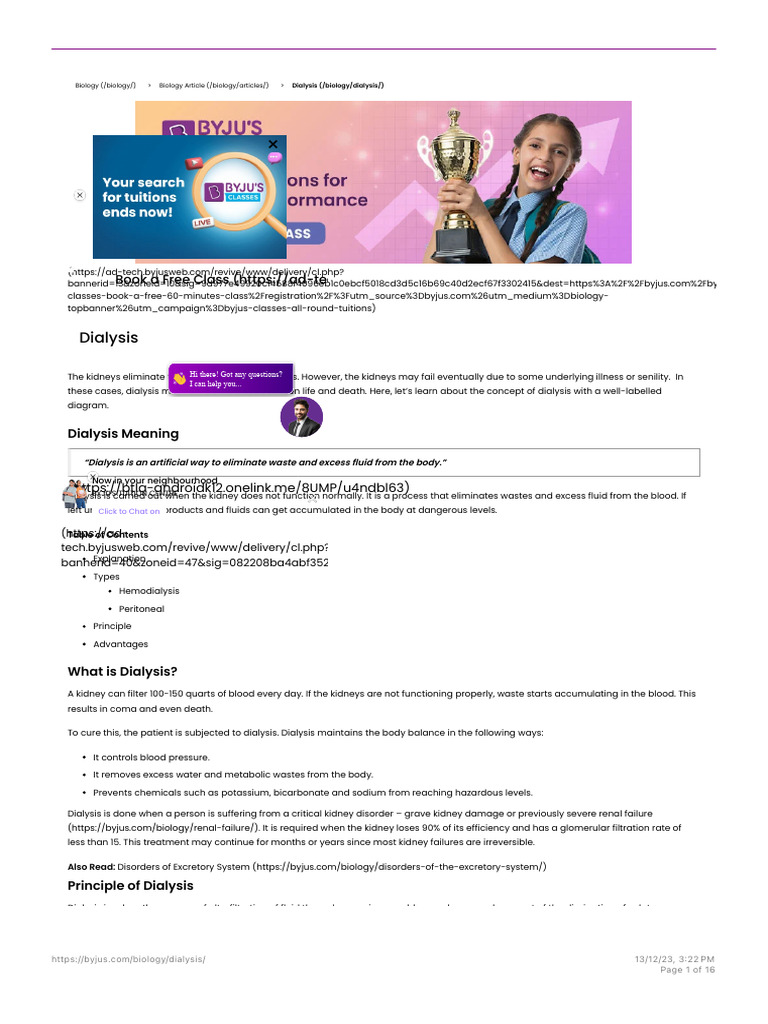 Dialysis - Meaning, Types, Principal and Advantages of Dialysis | PDF ...