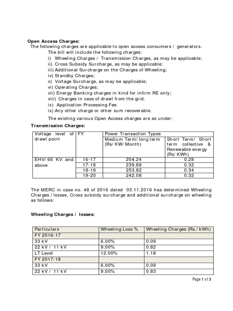 Open Access Charges | PDF | Fee | Electric Power Transmission