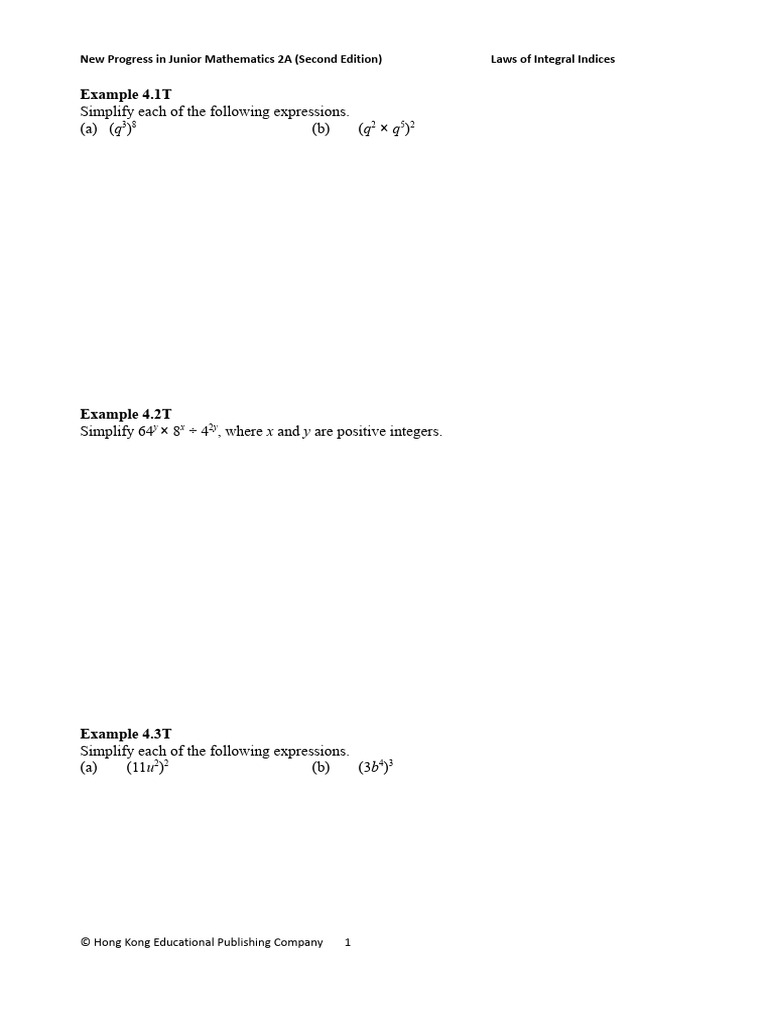 2A Ch04 Laws of Integral Indices TeachExample E | PDF | Decimal | Algebra