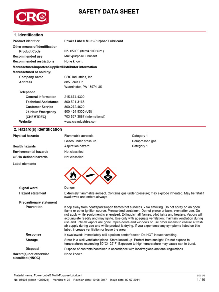 CRC Multupurpose Lubricant | PDF | Firefighting | Personal Protective ...