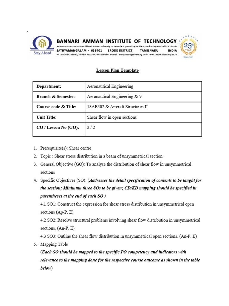 Lesson Plan Template | PDF | Shear Stress | Mechanics