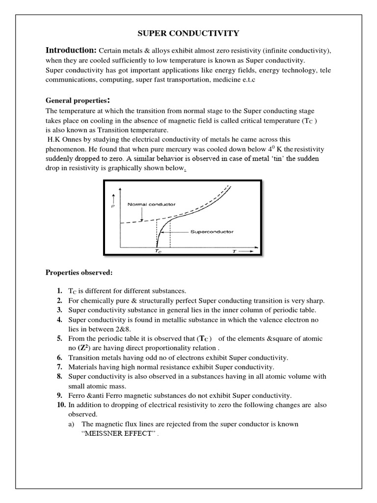 Superconductivity: Properties & Types | PDF | Superconductivity | Electrical Resistivity And ...