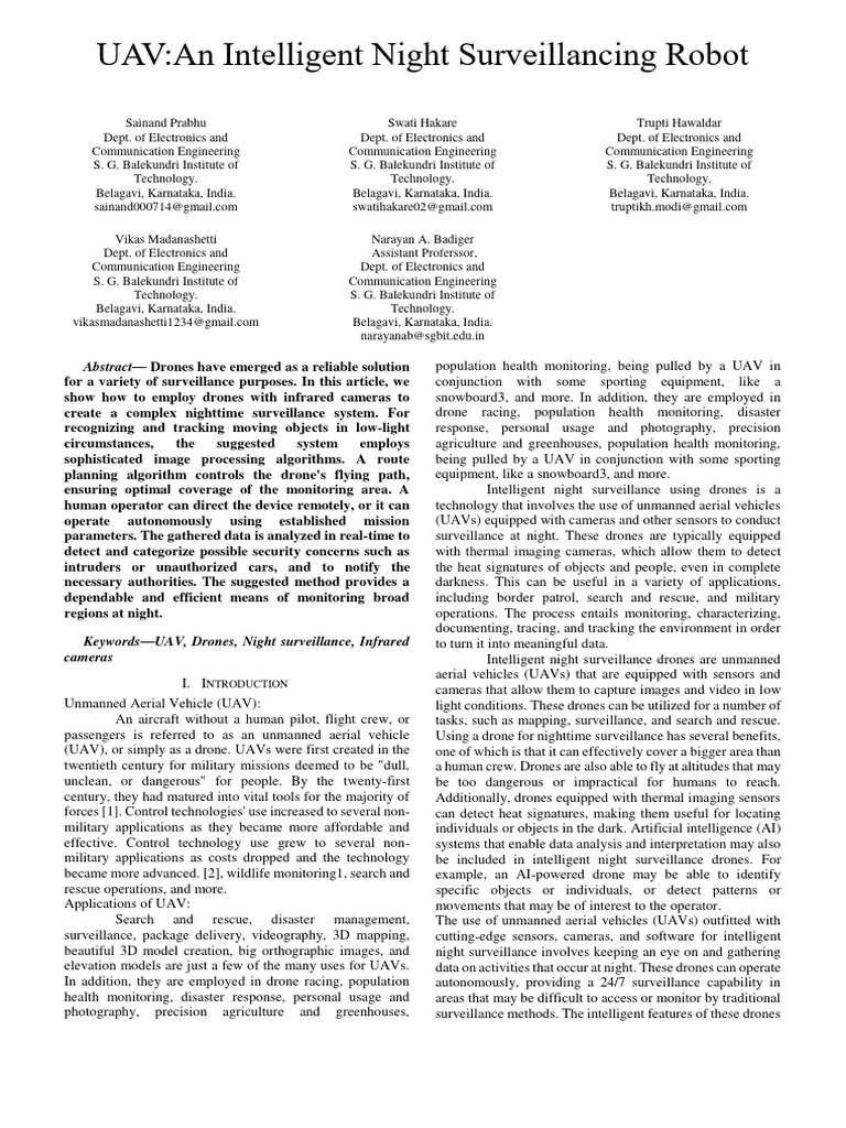 Paper (INTELLIGENT NIGHT SURVELLIANCE USING DRONE) | PDF | Unmanned ...