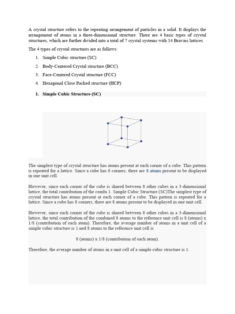 A Crystal Structure Refers To The Repeating Arrangement of Particles in ...