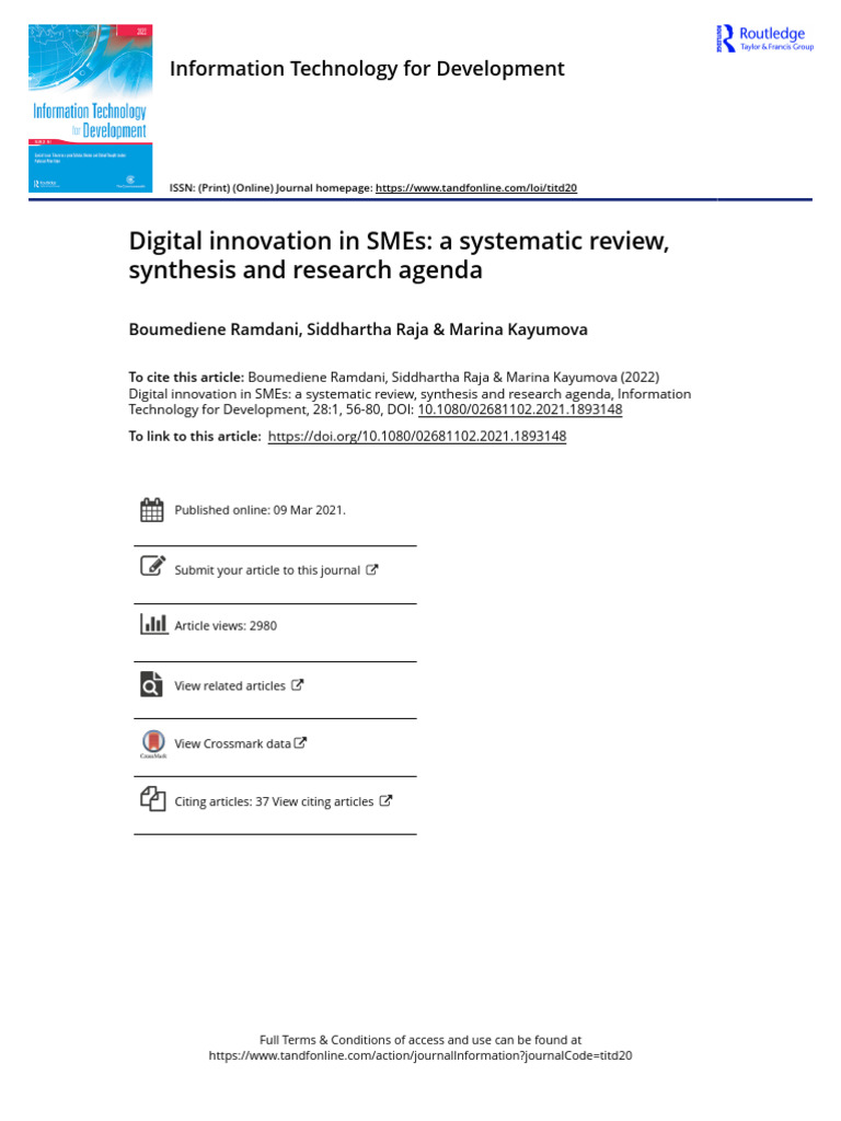 Digital Innovation in SMEs A Systematic Review Synthesis and Research Agenda | PDF | Academic ...