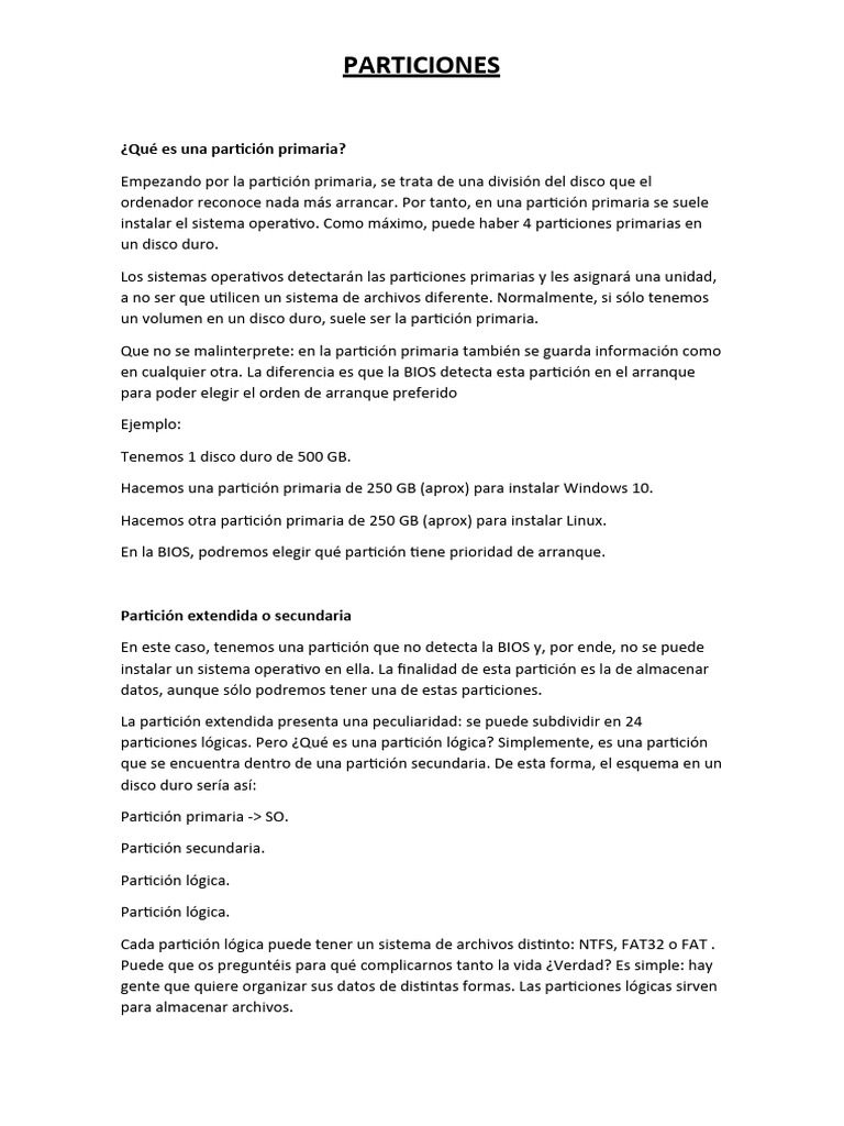 Particiones Primarias y Extendidas | PDF