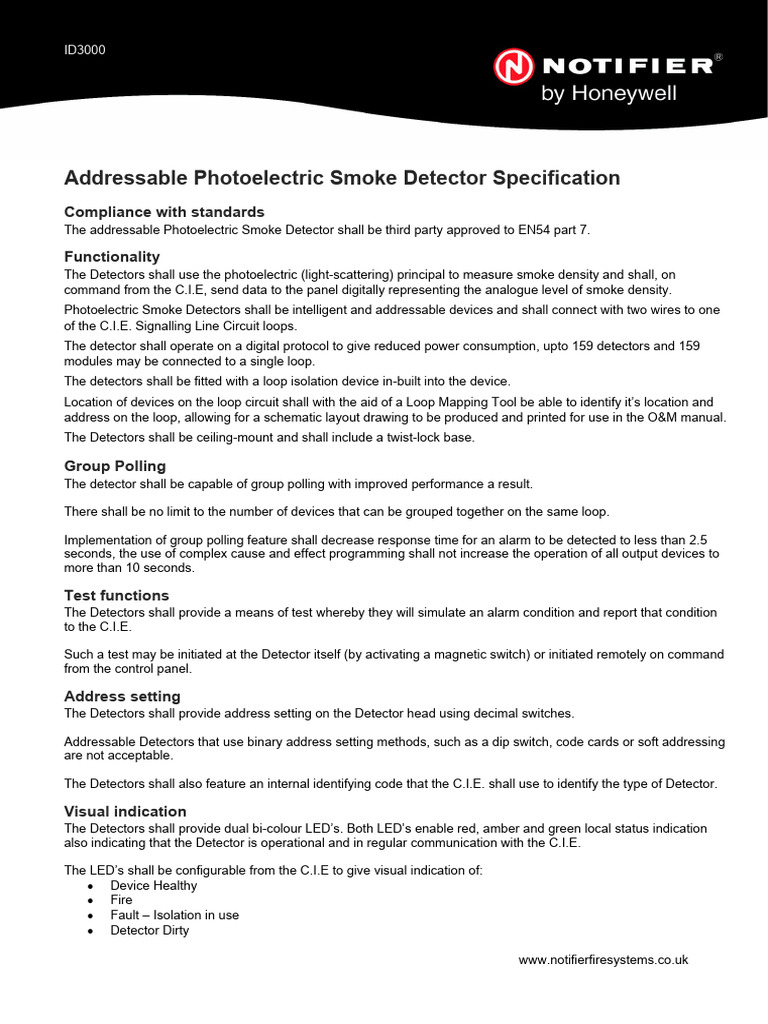 NOTIFIER_Addressable_Photoelectric_Smoke_Detector_Specification | PDF ...
