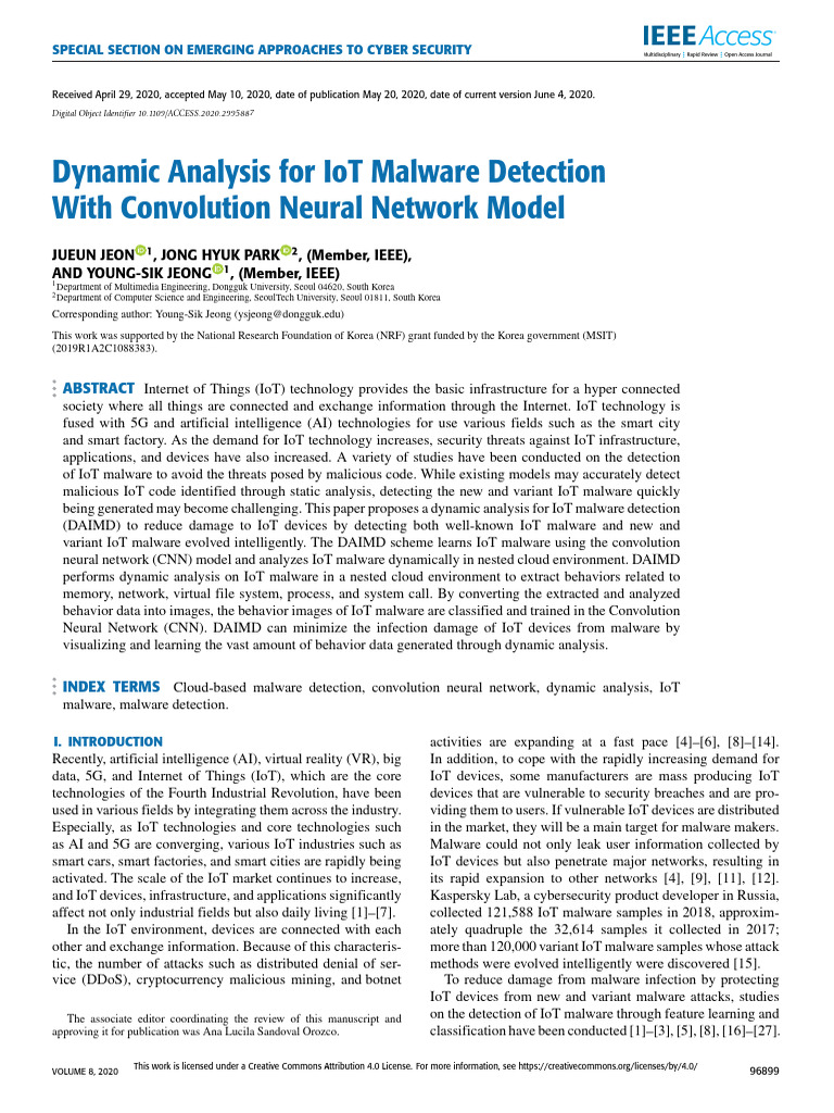 Dynamic Analysis For Iot Malware Detection With Convolution Neural Network Model Pdf