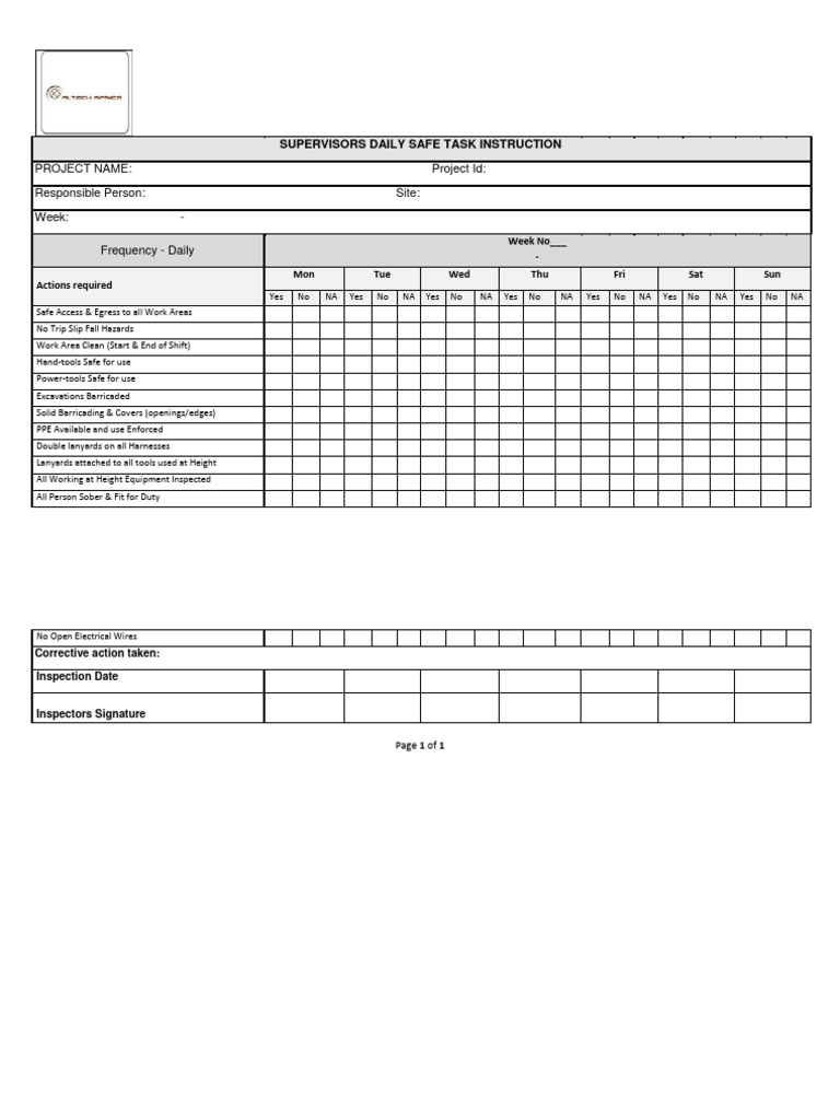 DSTI Supervisors Daily Safet Task Instruction-AF | PDF