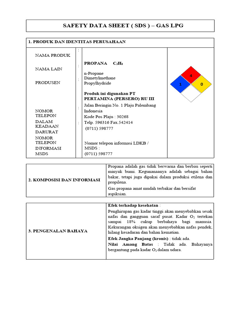 MSDS Gas LPG | PDF
