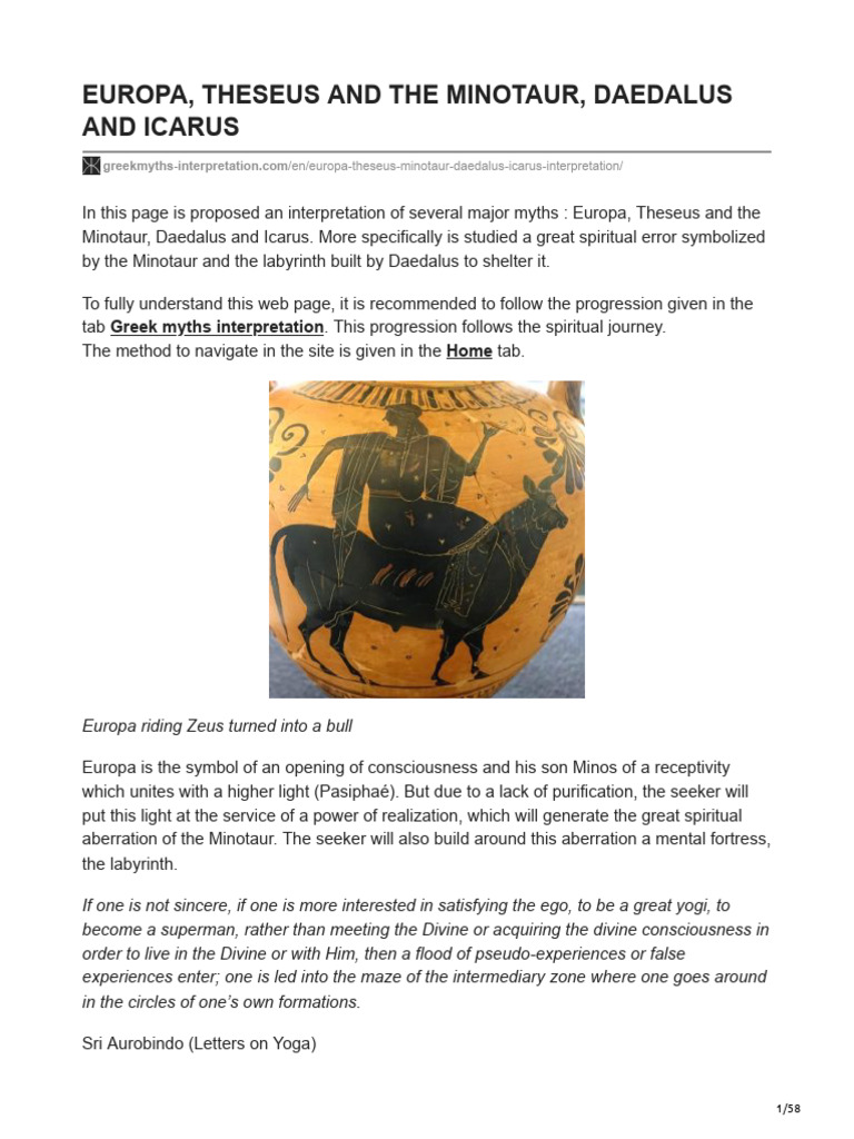 Greekmyths-Interpretation.com-europa Theseus and the Minotaur Daedalus ...