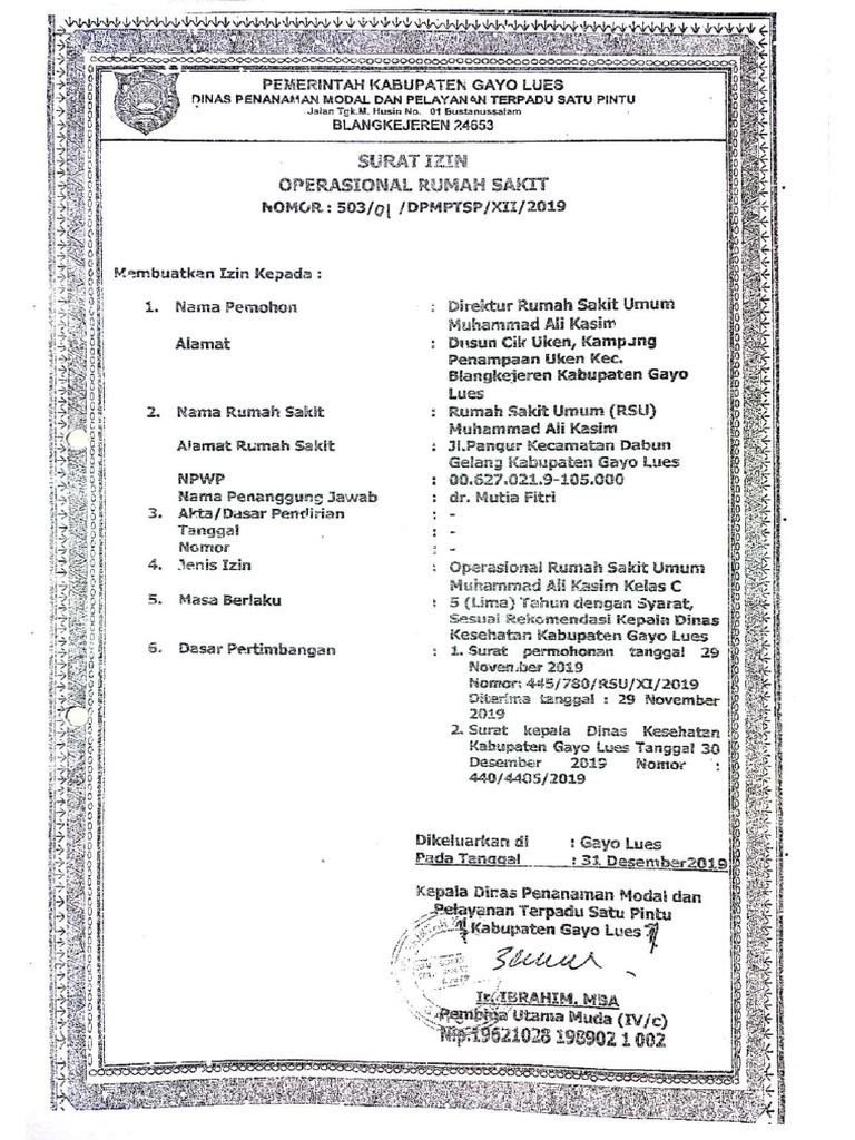 Surat Izin Operasional RS 2 | PDF