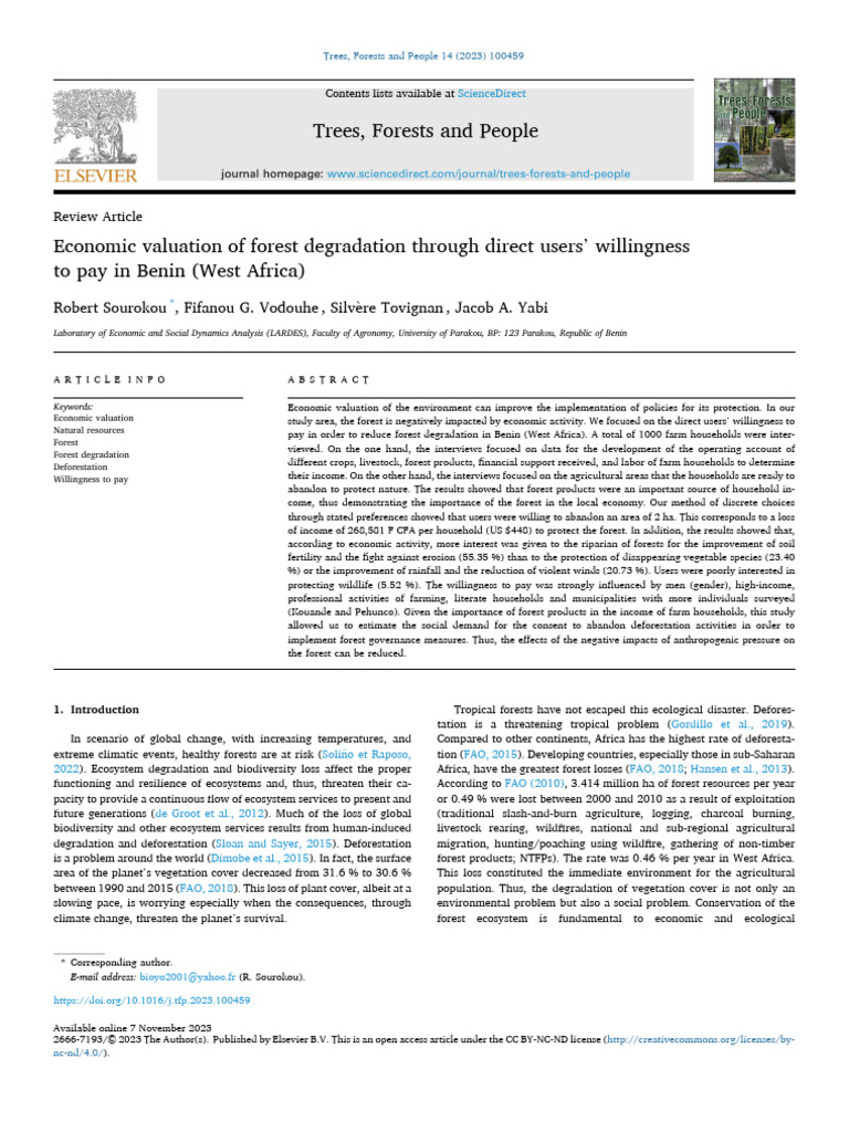 Economic Valuation of Forest Degradation in Benin | PDF | Deforestation ...