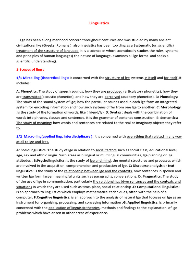 Linguistics Marwa | PDF | Linguistics | Syntax