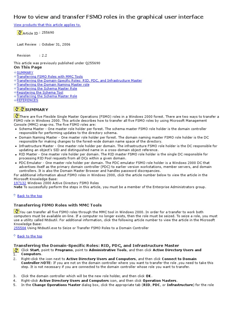 How To View and Transfer FSMO Roles in The Graphical User Interface ...