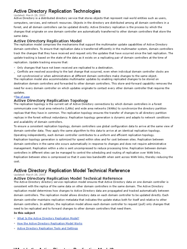 Active Directory Replication Technologies | PDF | Active Directory ...