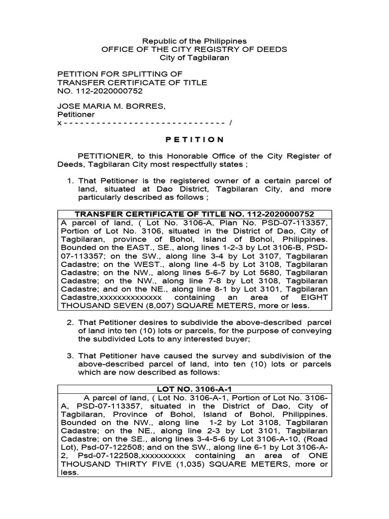 Splitting of Title Borres | PDF | Land Lot | Property Law Splitting of Title Borres | PDF | Land Lot | Property Law