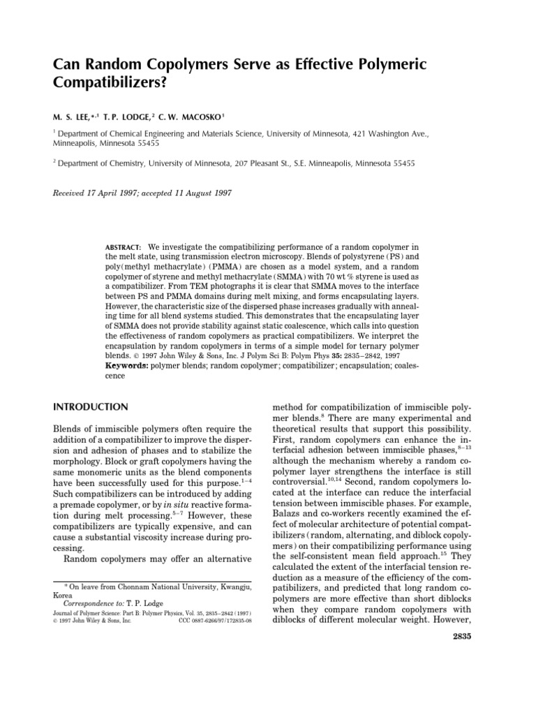 J Polym Sci B Polym Phys - 1998 - Lee - Can Random Copolymers Serve As ...