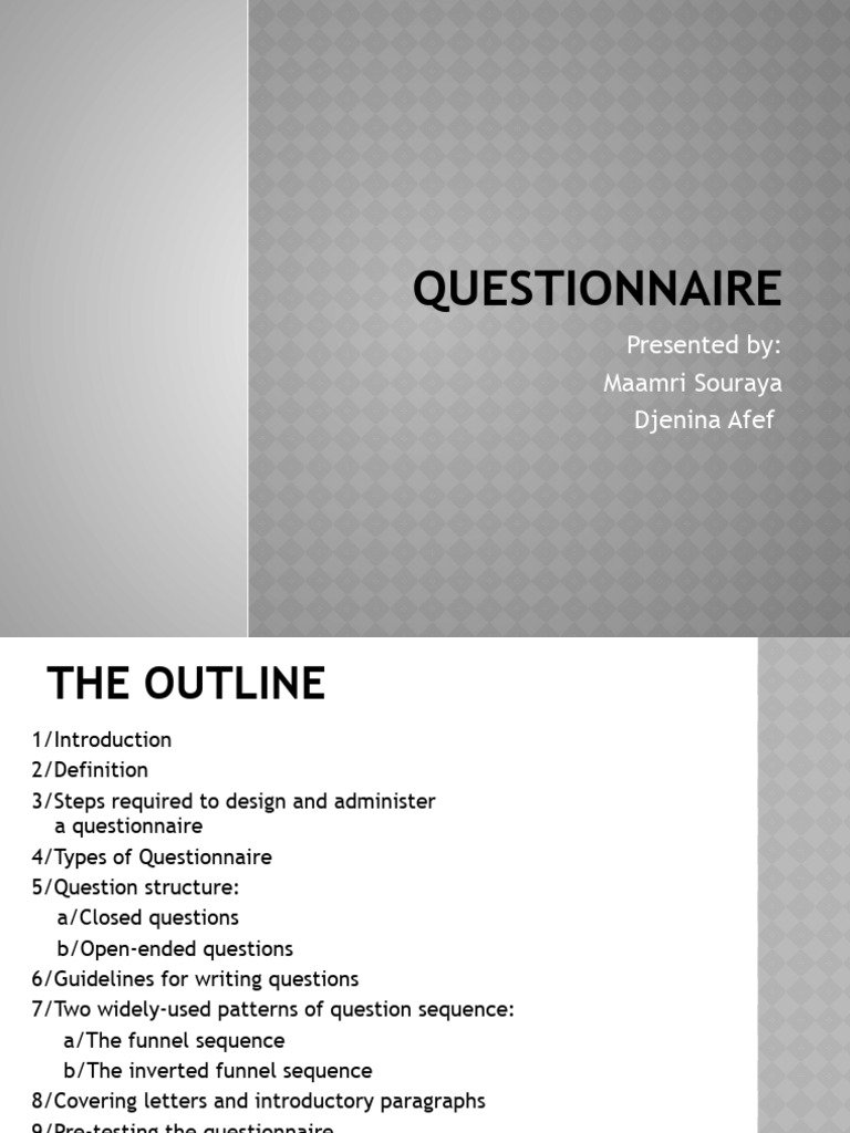 Questionnaire | PDF | Validity (Statistics) | Survey Methodology