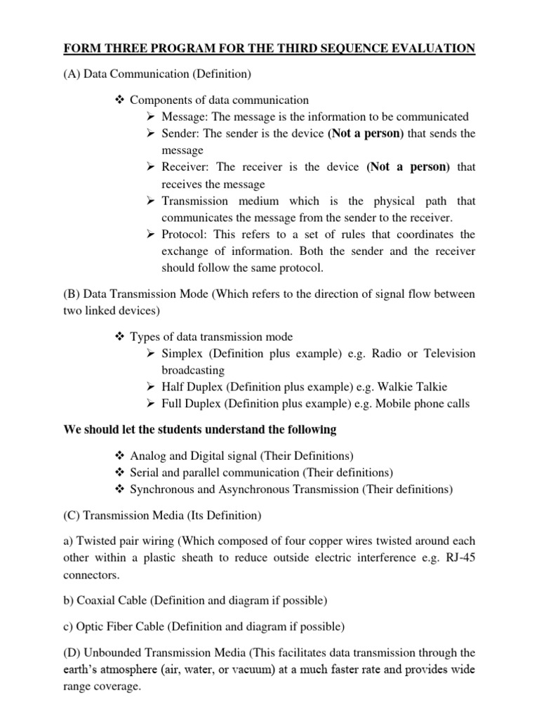 FORM THREE 3rd Evaluation Program | PDF | Transmission Medium | Telecommunications