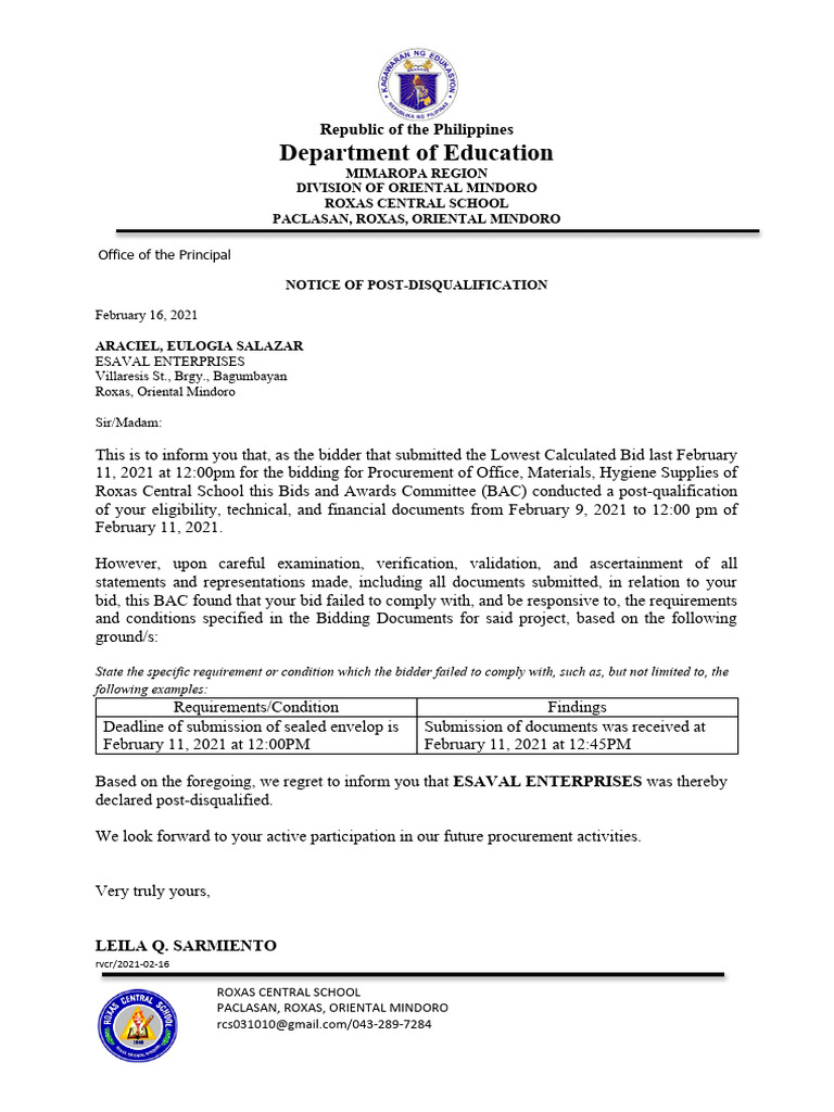 Notice of Post-Disqualification | PDF | Government