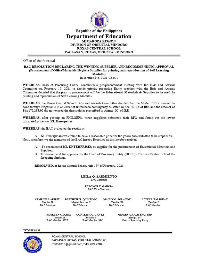 Bac Resolution | PDF | Business | Procurement