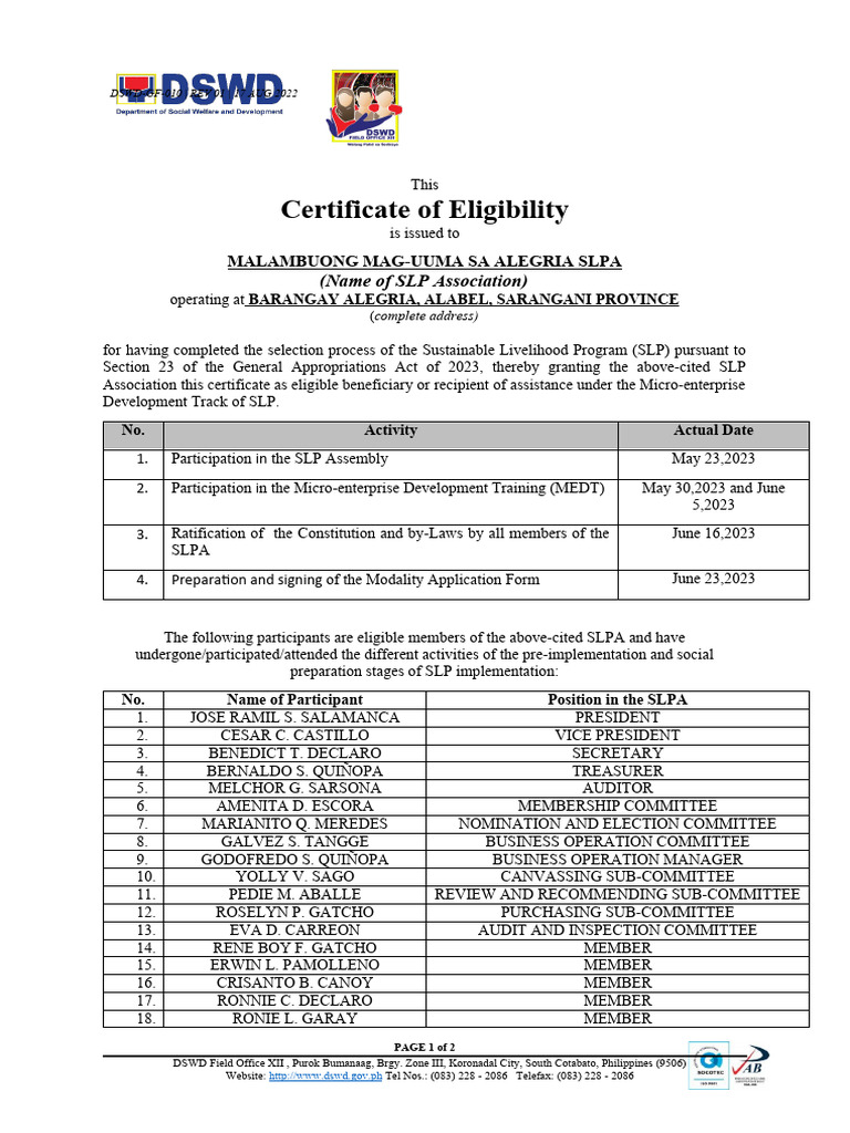 Malambuong Mag-Uuma Sa Alegria SLPA | PDF | Government