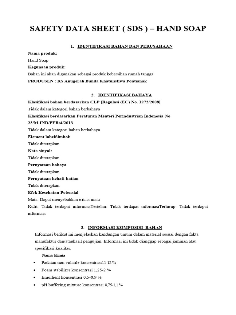 Data Keselamatan Sabun Tangan | PDF