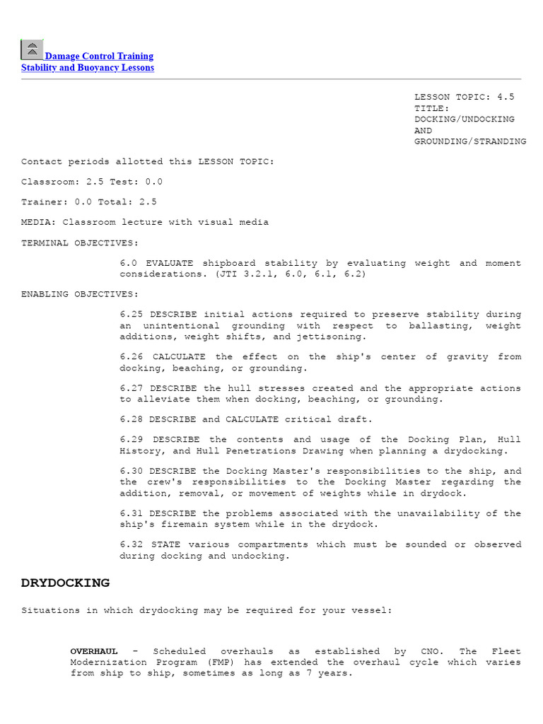 Docking and Grounding Damage Control Training | PDF | Ships | Water ...
