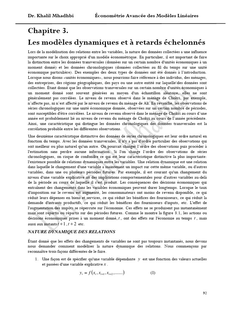 Modèles Dynamiques en Économétrie Avancée | PDF | Économétrie | Impôts