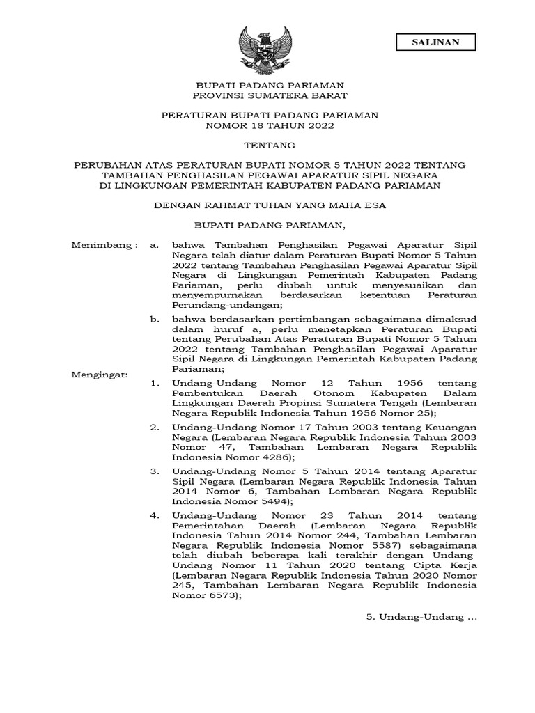 Perbup Nomor 18 Tahun 2022 Full | PDF