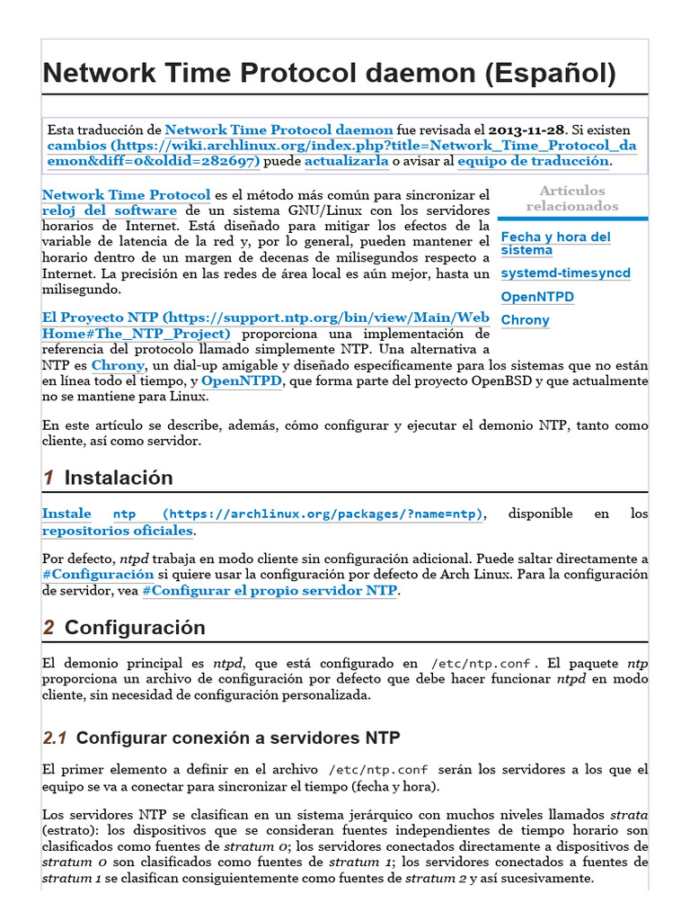 Network Time Protocol Daemon (Español) - ArchWiki | PDF | Ciencias de la Computación ...