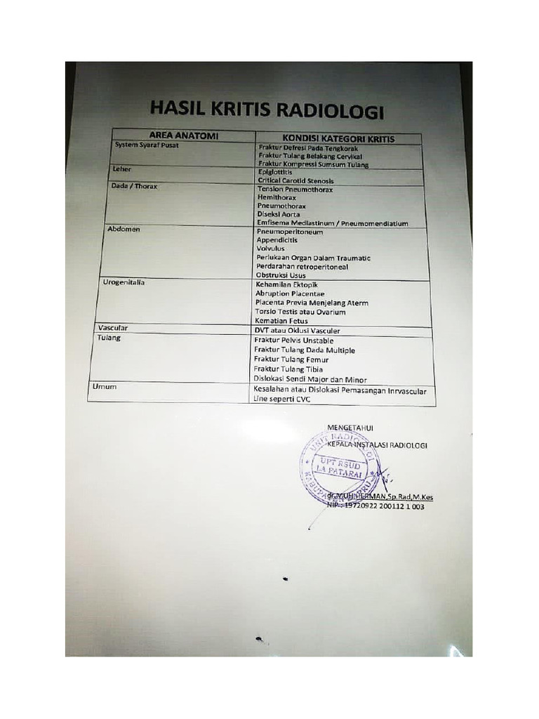 SKP 2 EP 2 Daftar Nilai Kritis Radiologi | PDF