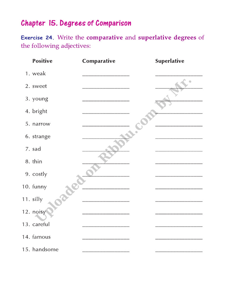 Degree of Comparison Worksheet For Cbse Class 4 | PDF